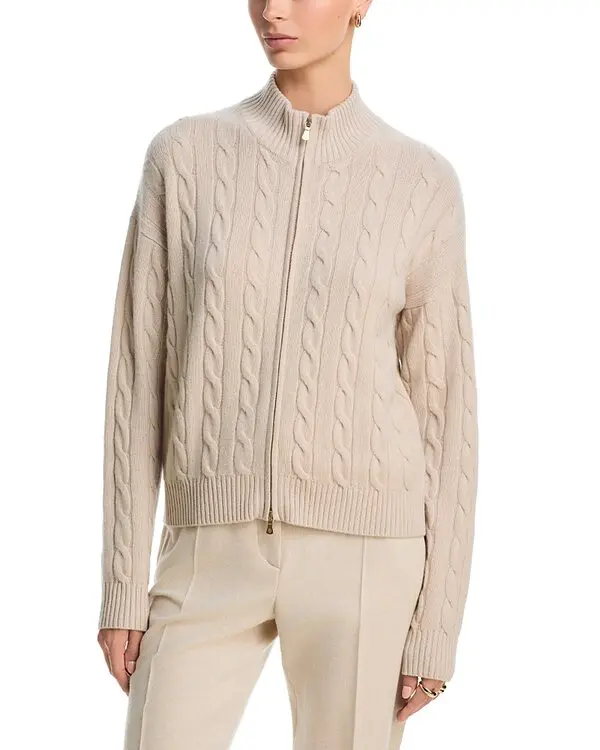 Eleventy Double Zipper Cable Knit Cashmere Sweater