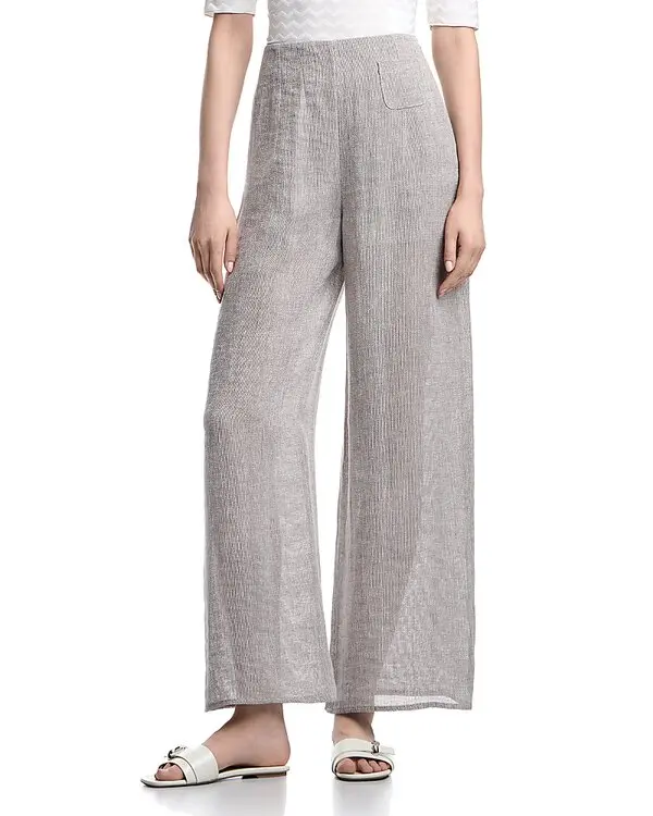 Emporio Armani Linen Blend Gauze Wide Leg Trousers - Muted Grey