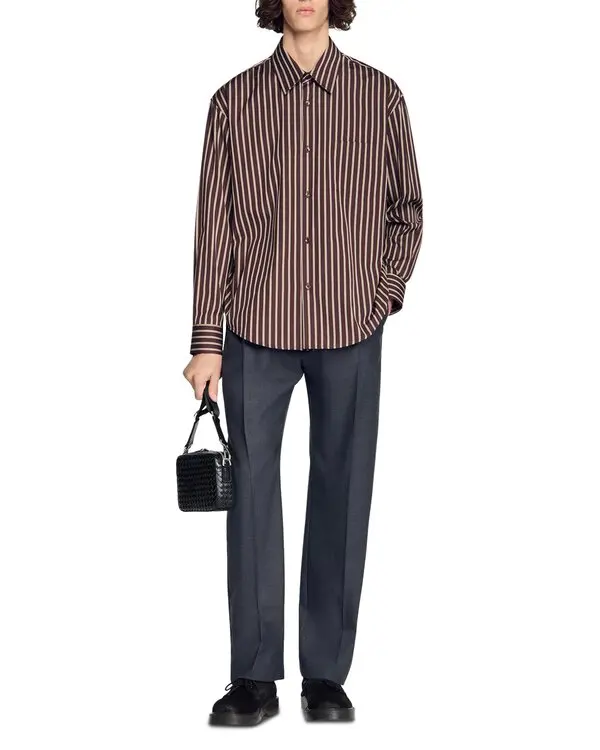 Sandro Flared Fit Stripe Cotton Shirt - Chocolat