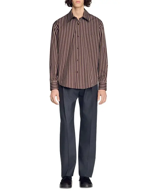 Sandro Flared Fit Stripe Cotton Shirt - Chocolat
