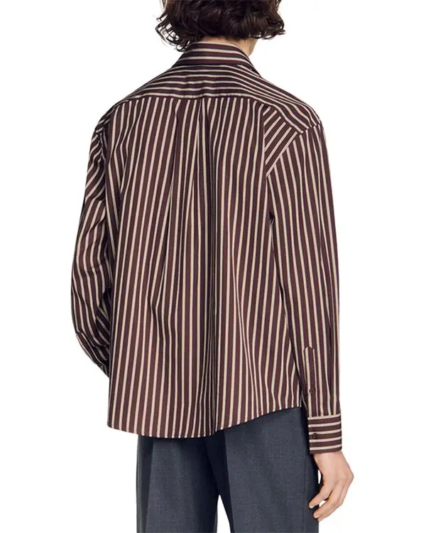 Sandro Flared Fit Stripe Cotton Shirt - Chocolat