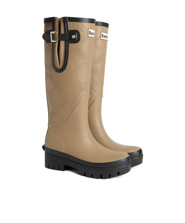 Barbour Tall Rubber Embossed Check Buckled Boots