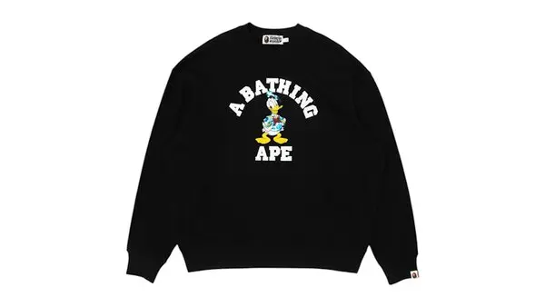 A BATHING APE X Disney Donald Duck College Relaxed Fit Crewneck Sweatshirt - Black