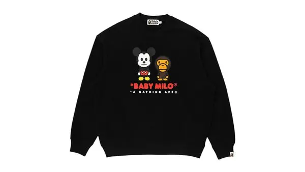 A BATHING APE X Disney Mickey Mouse Baby Milo Relaxed Fit Crewneck Sweatshirt - Black