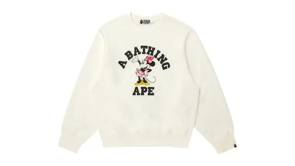 A BATHING APE X Disney Minnie Mouse College Crewneck Sweatshirt - Ivory