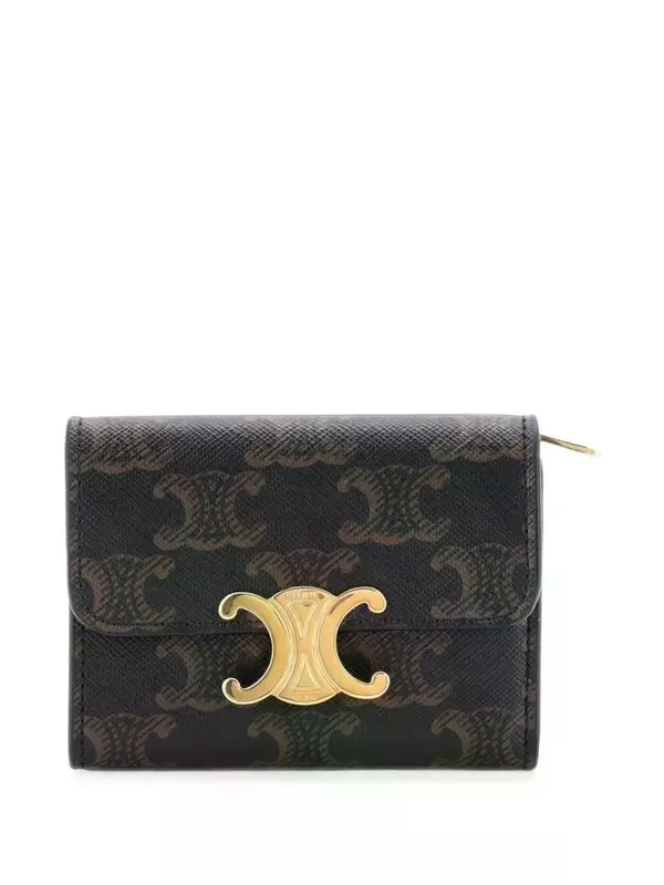 Celine Triomphe Wallet With Coin Purse Triomphe Coated Canvas Compact Small Wallets - Brown