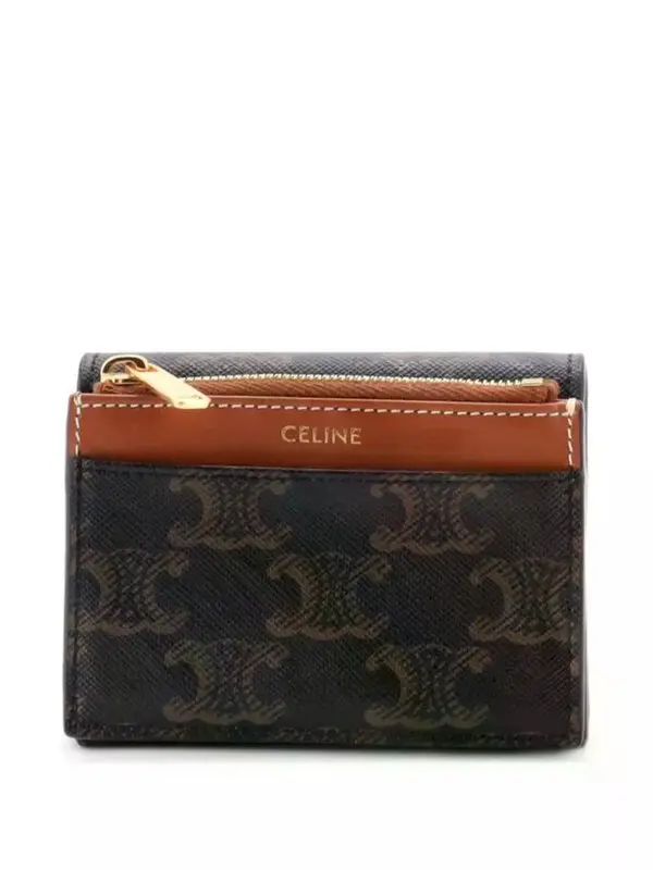 Celine Triomphe Wallet With Coin Purse Triomphe Coated Canvas Compact Small Wallets