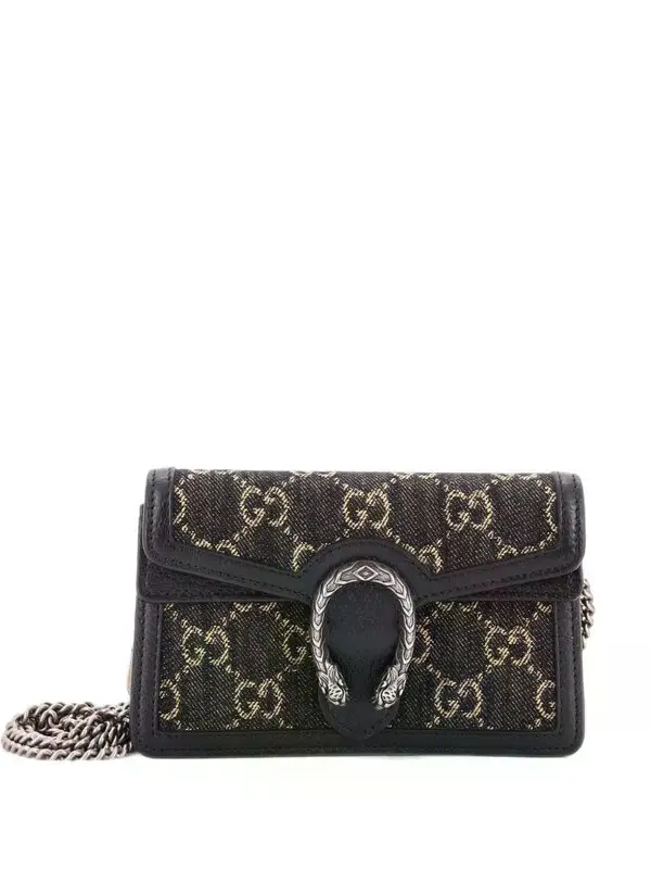 Gucci Dionysus Bag Gg Denim Super Mini Crossbody Bag - Black