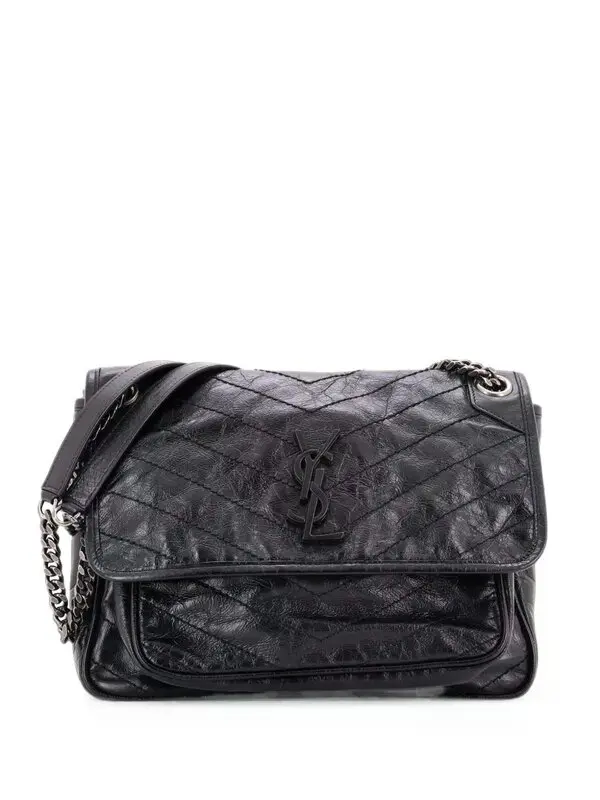 Saint Laurent Niki Chain Flap Bag Matelasse Chevron Leather Medium Shoulder Bag - Black