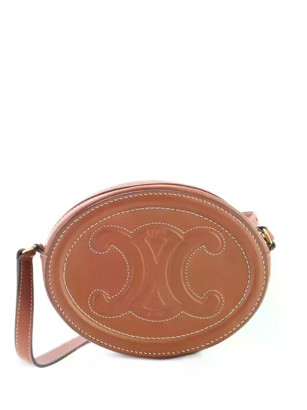 Celine Triomphe Oval Leather Mini Crossbody Bag - Brown