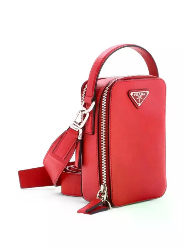 Prada Brique Vertical Saffiano Leather Small Crossbody Bag - Red