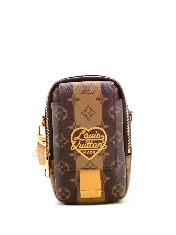 LOUIS VUITTON Nigo Flap Double Phone Pouch Limited Edition Stripes Monogram Canvas Crossbody Bag - Brown