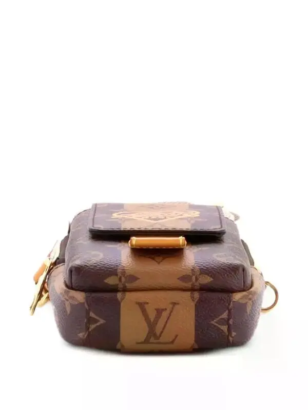 LOUIS VUITTON Nigo Flap Double Phone Pouch Limited Edition Stripes Monogram Canvas Crossbody Bag - Brown