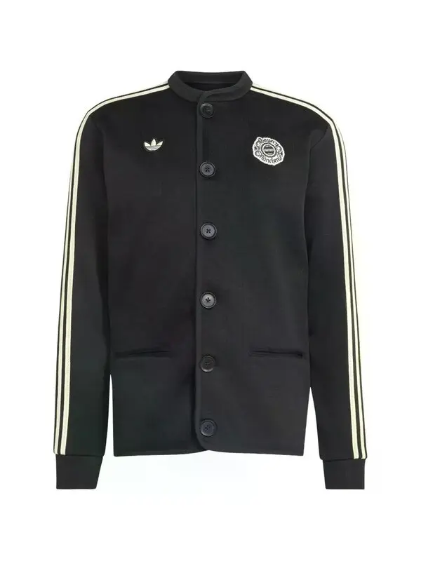 Adidas Logo-patch Button-up Sweater - Black