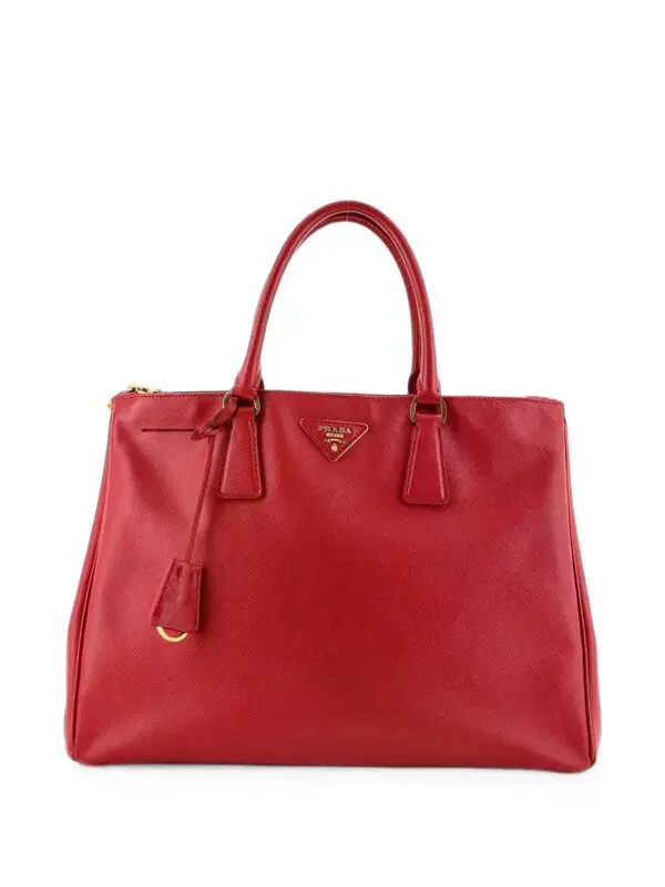 Prada Double Zip Lux Saffiano Leather Xl Tote Bag - Red