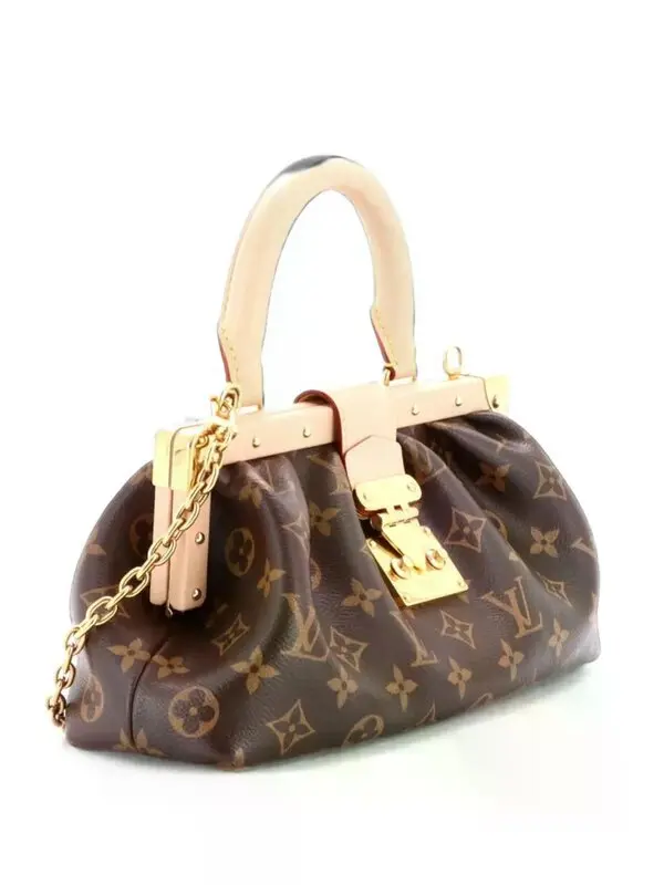 LOUIS VUITTON Monogram Top Handle Frame Clutch - Brown
