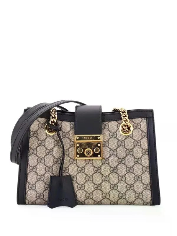 Gucci Padlock Chain Tote Gg Coated Canvas With Leather Small Shoulder Bag - Black