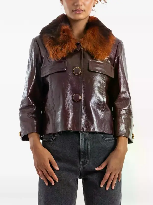 Chloé Fur-collar Glossy Leather Jacket - Purple
