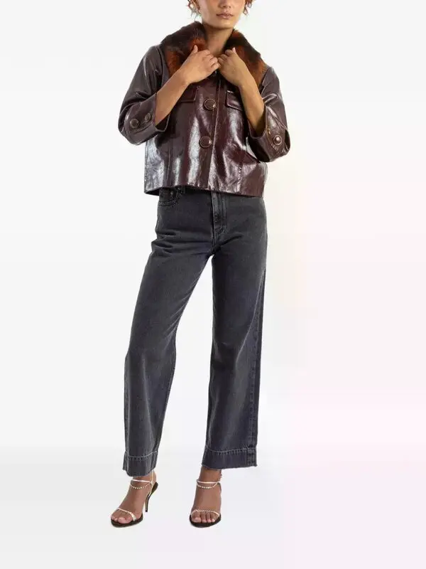 Chloé Fur-collar Glossy Leather Jacket