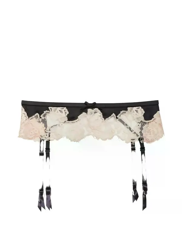 FLEUR DU MAL Lace-trimmed Silk Garter Belt - Black