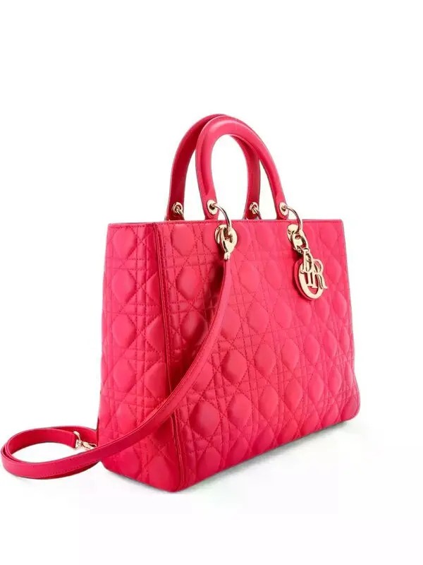 Dior Lady Bag Cannage Quilt Lambskin Large Tote Bag - Pink