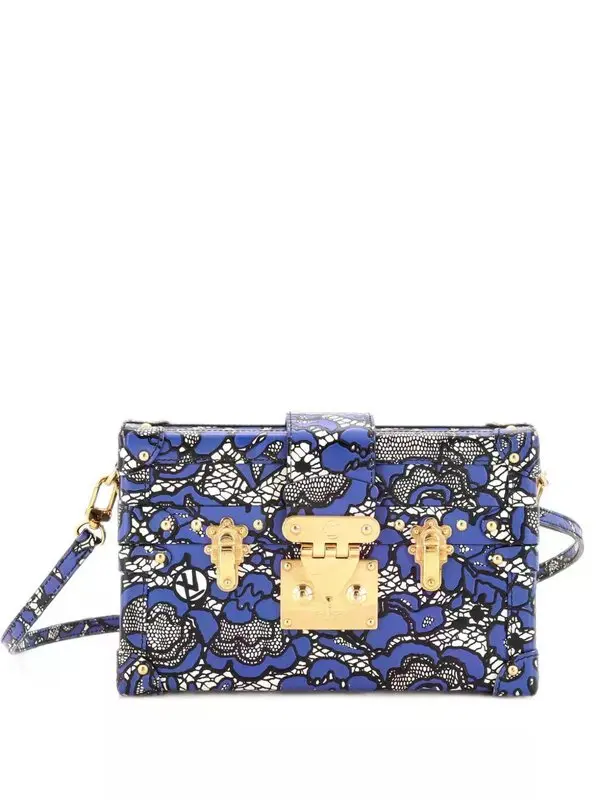 LOUIS VUITTON Petite Malle Handbag Lace Print Leather Small Shoulder Bag - Blue
