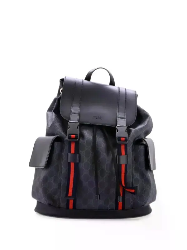 Gucci Double Pocket Buckle Gg Coated Canvas Large Backpack - Black