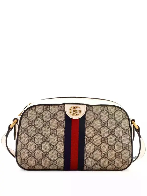 Gucci Ophidia Camera Shoulder Bag Gg Coated Canvas With Leather Small Crossbody Bag - Neutrals
