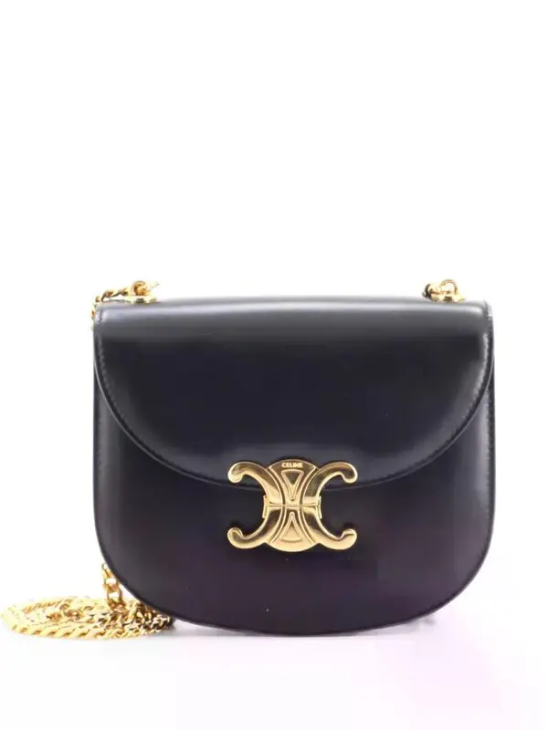 Celine Triomphe Besace Clea Chain Flap Bag Leather Shoulder Bag - Black