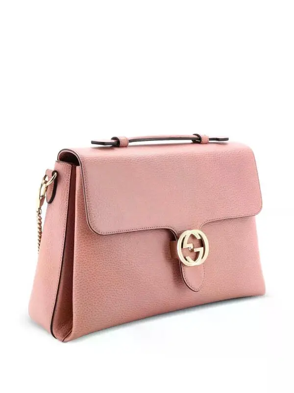 Gucci Interlocking Top Handle Bag Leather Medium Shoulder Bag - Pink
