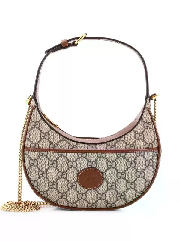Gucci Interlocking G Patch Half Moon Gg Coated Canvas Mini Hobo Bag - Brown