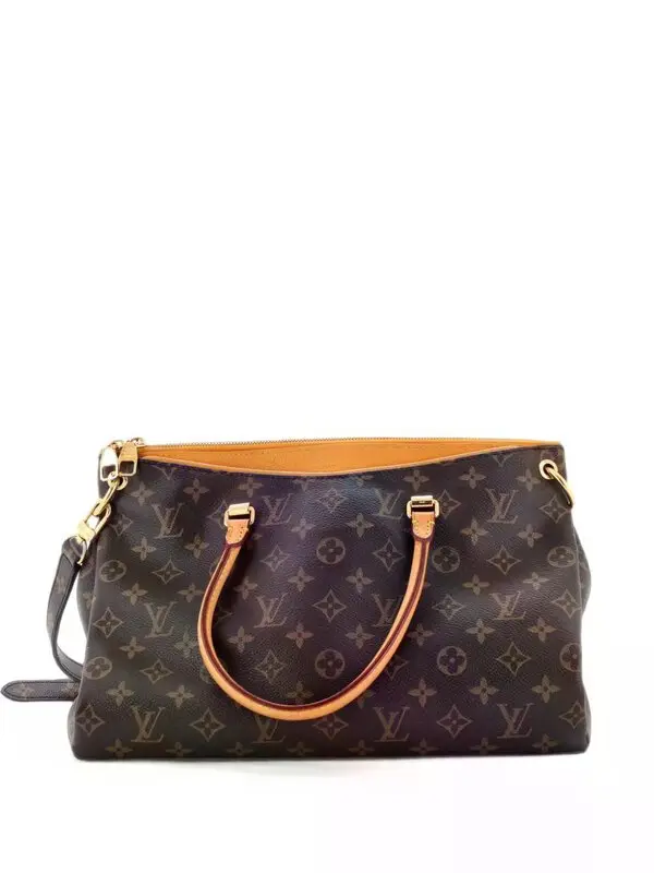 LOUIS VUITTON Monogram Canvas Pallas Tote With Leather Shoulder Bag - Orange