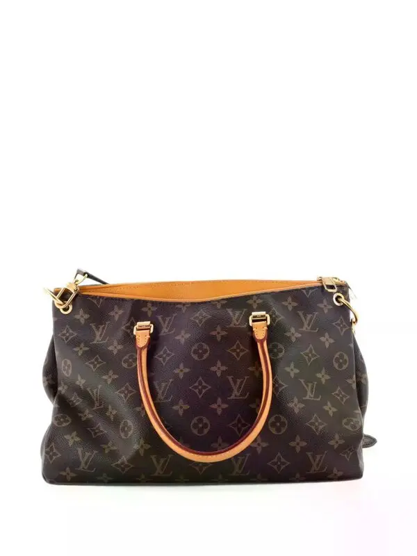 LOUIS VUITTON Monogram Canvas Pallas Tote With Leather Shoulder Bag - Orange