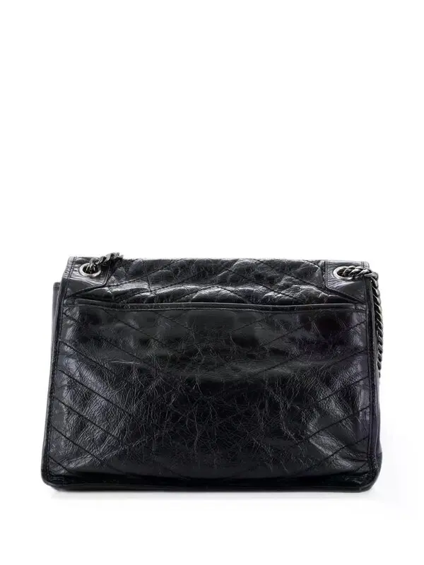 Saint Laurent Niki Chain Flap Bag Matelasse Chevron Leather Large Shoulder Bag - Black