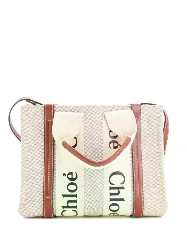Chloé Woody Convertible Canvas With Leather Small Tote Bag - Brown