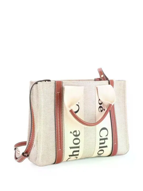 Chloé Woody Convertible Canvas With Leather Small Tote Bag