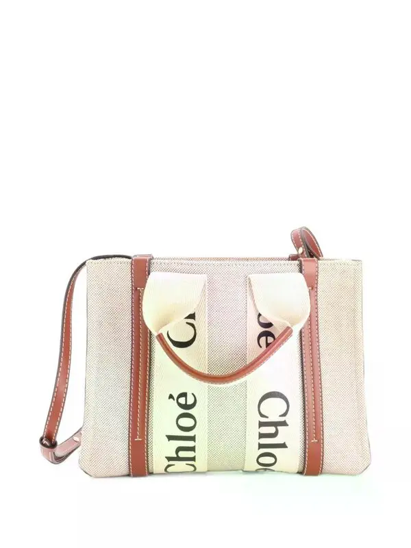 Chloé Woody Convertible Canvas With Leather Small Tote Bag