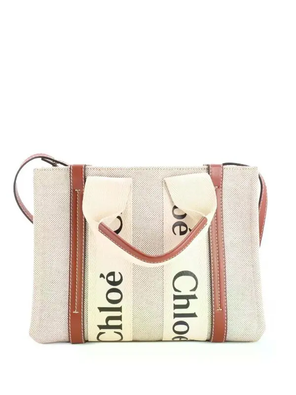 Chloé Woody Convertible Canvas With Leather Small Tote Bag - Brown