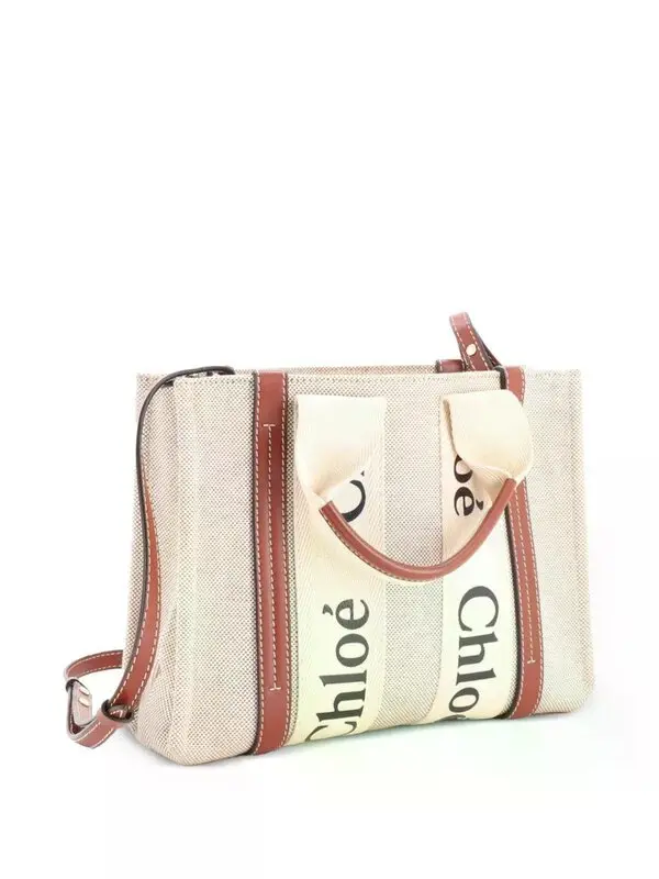 Chloé Woody Convertible Canvas With Leather Small Tote Bag - Brown