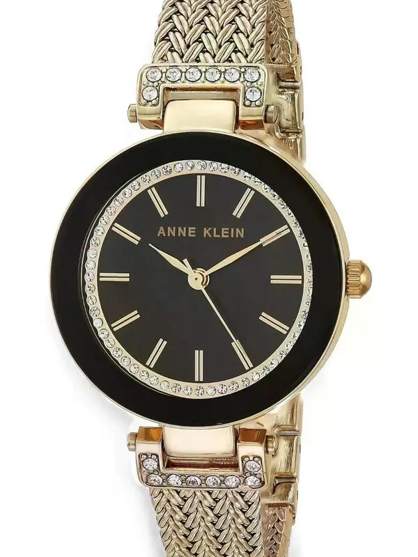 Anne Klein Crystal-accented Mesh 30mm Watch - Black