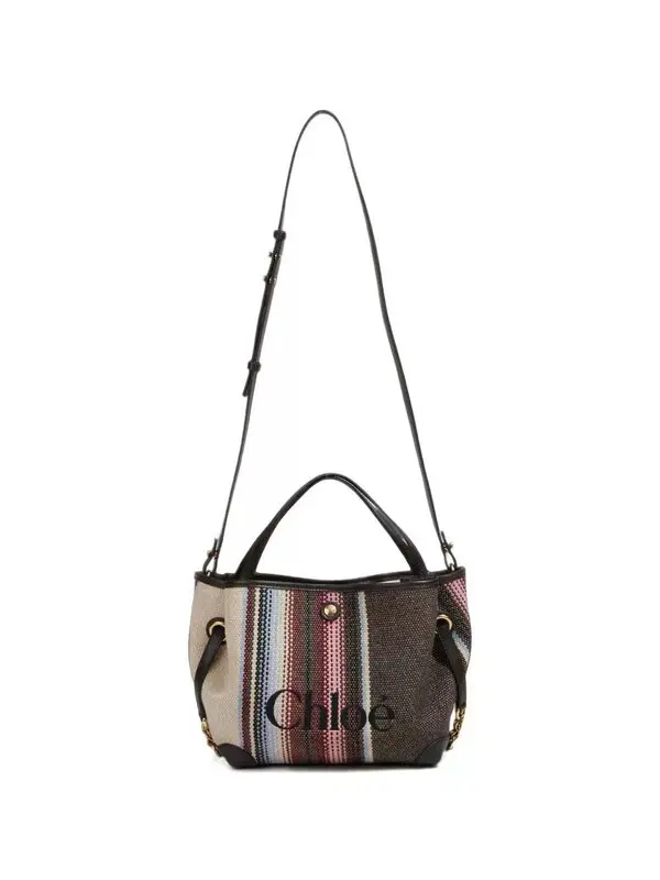 Chloé Clover Striped Tweed Tote Bag - Brown