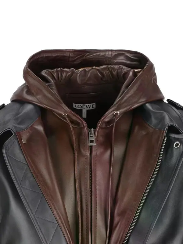 Loewe Hooded Layered Leather Jacket
