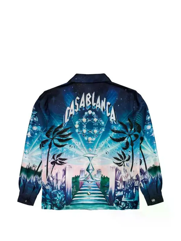 Casablanca Crystal Alchemy Cuban Collar Shirt - Blue