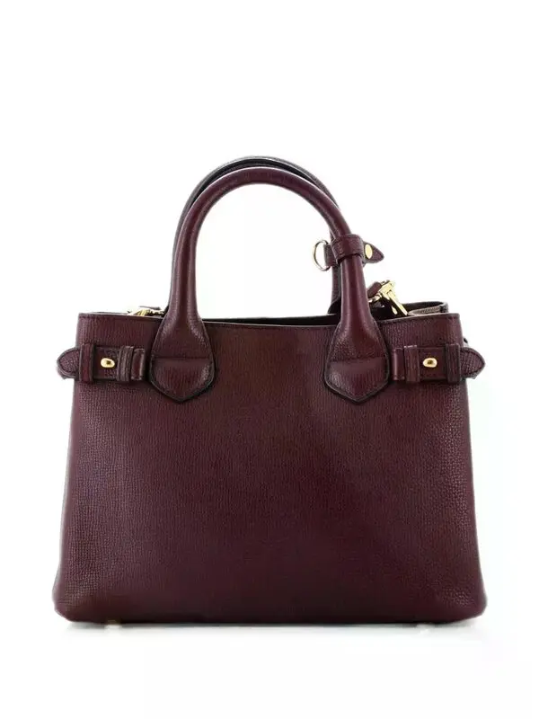 Burberry Banner Leather And House Check Canvas Small Tote Bag - Purple