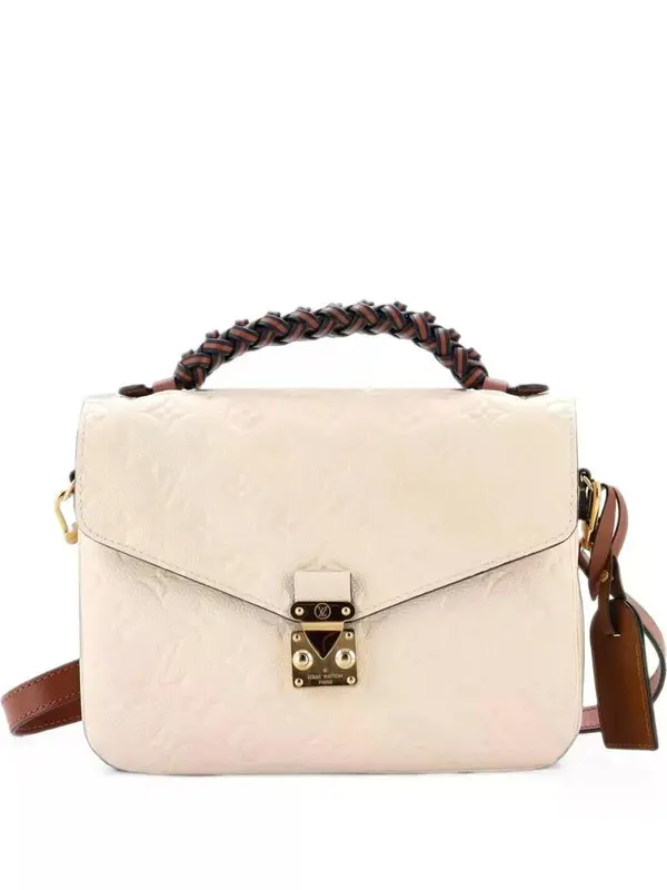 LOUIS VUITTON Braided Handle Pochette Metis Monogram Empreinte Leather Crossbody Bag - White