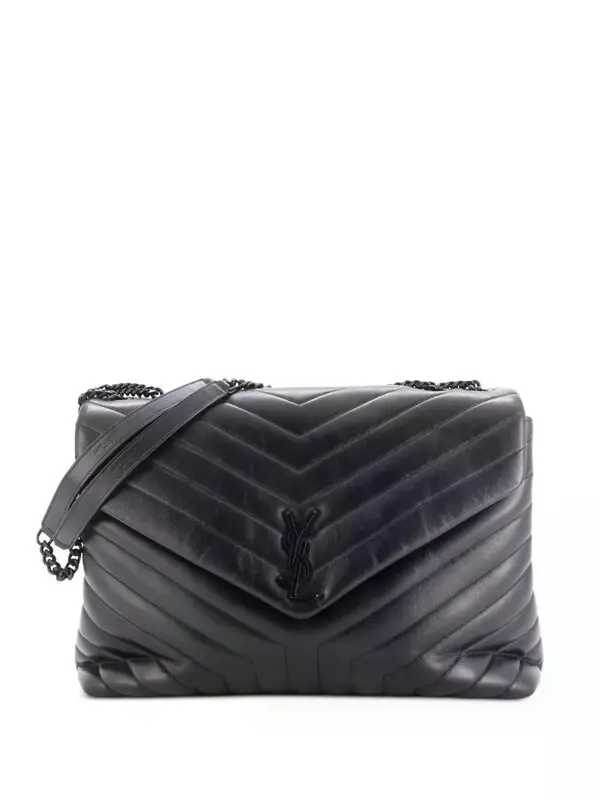 Saint Laurent Loulou Matelasse Chevron Leather Shoulder Bag - Black