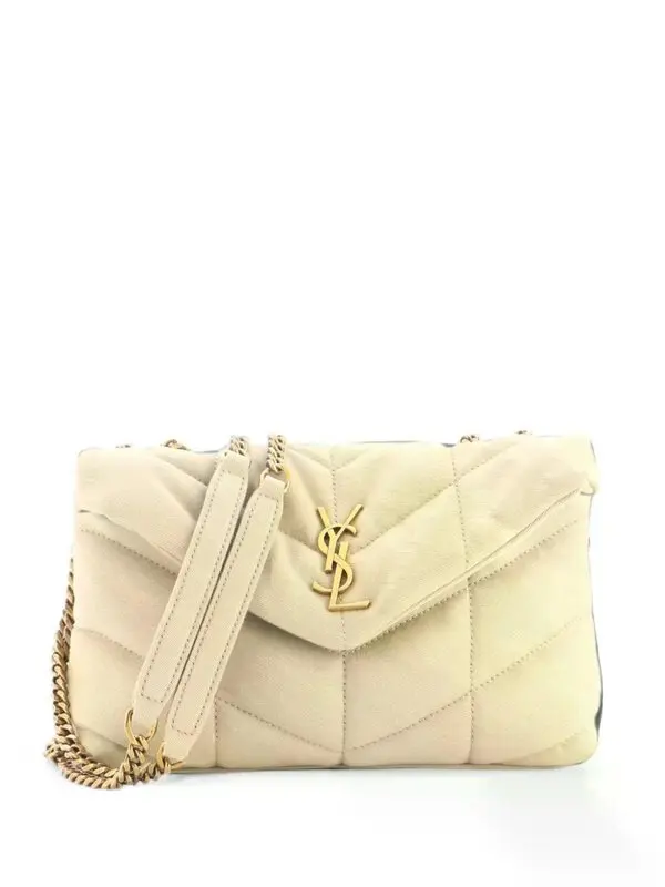 Saint Laurent Loulou Puffer Quilted Canvas Mini Shoulder Bag - Neutrals