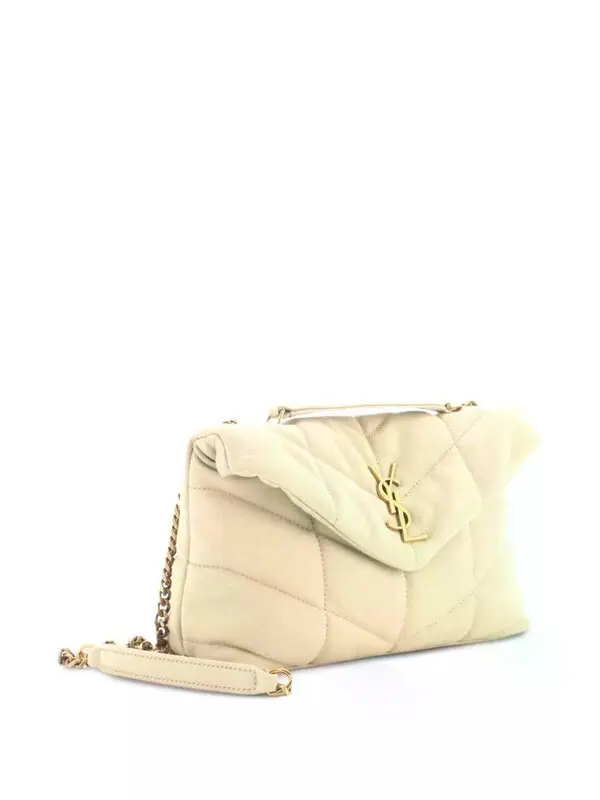 Saint Laurent Loulou Puffer Quilted Canvas Mini Shoulder Bag - Neutrals