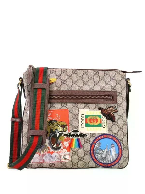 Gucci Courrier Zip Messenger Gg Coated Canvas With Applique Medium Crossbody Bag - Brown