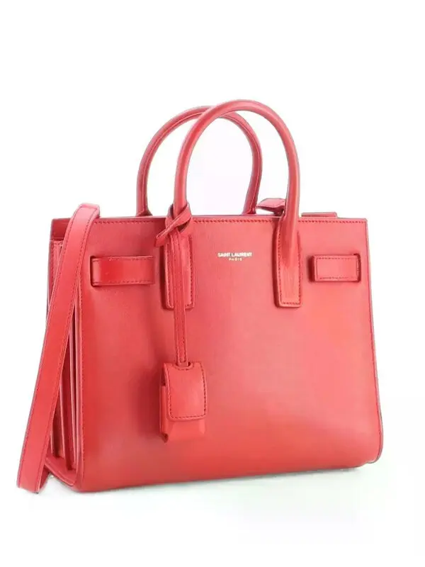 Saint Laurent Sac De Jour Bag Leather Nano Tote Bag - Red